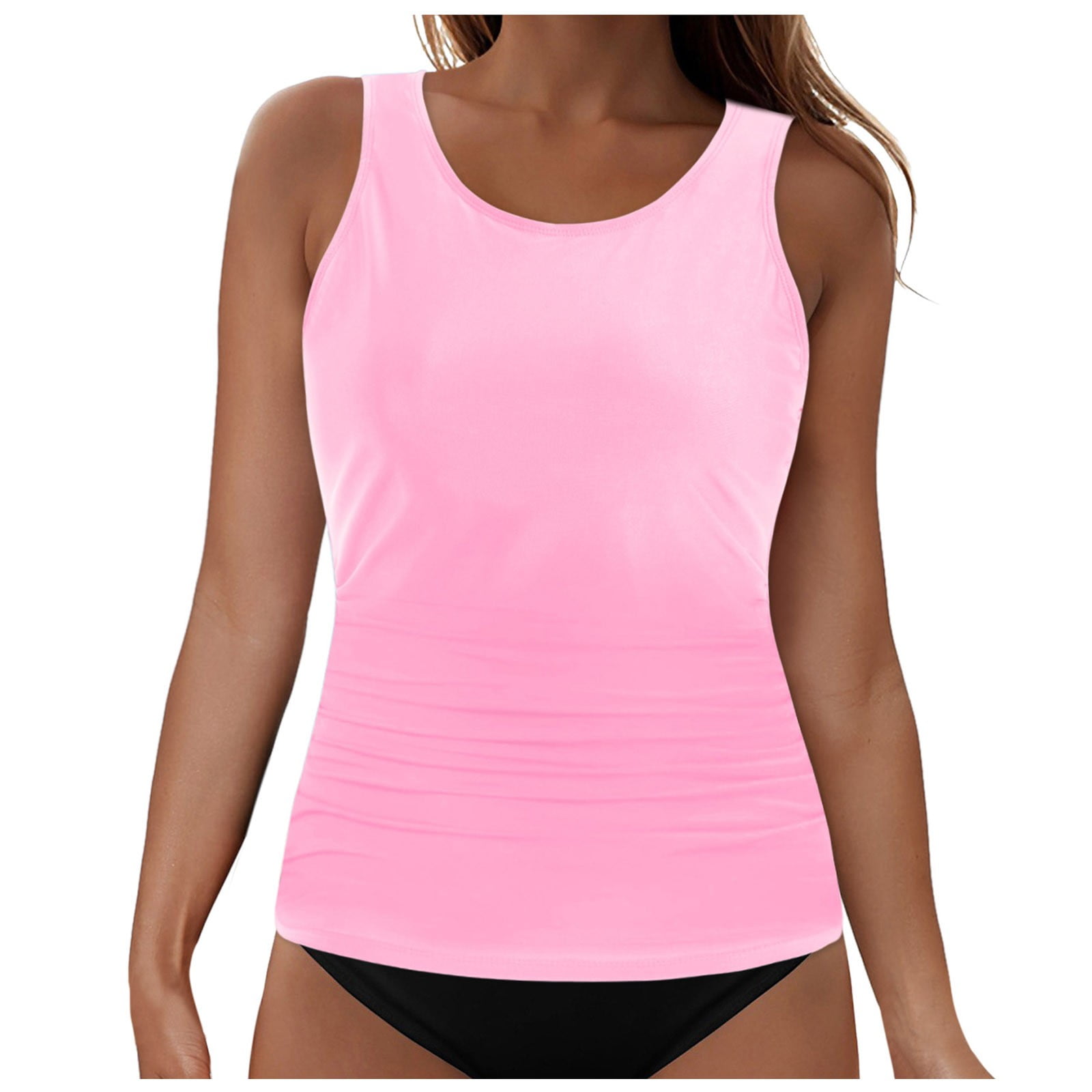 FULORRNIE Women's High Neck Abdomen Swim Tankini Top: Folded Hem Design ...