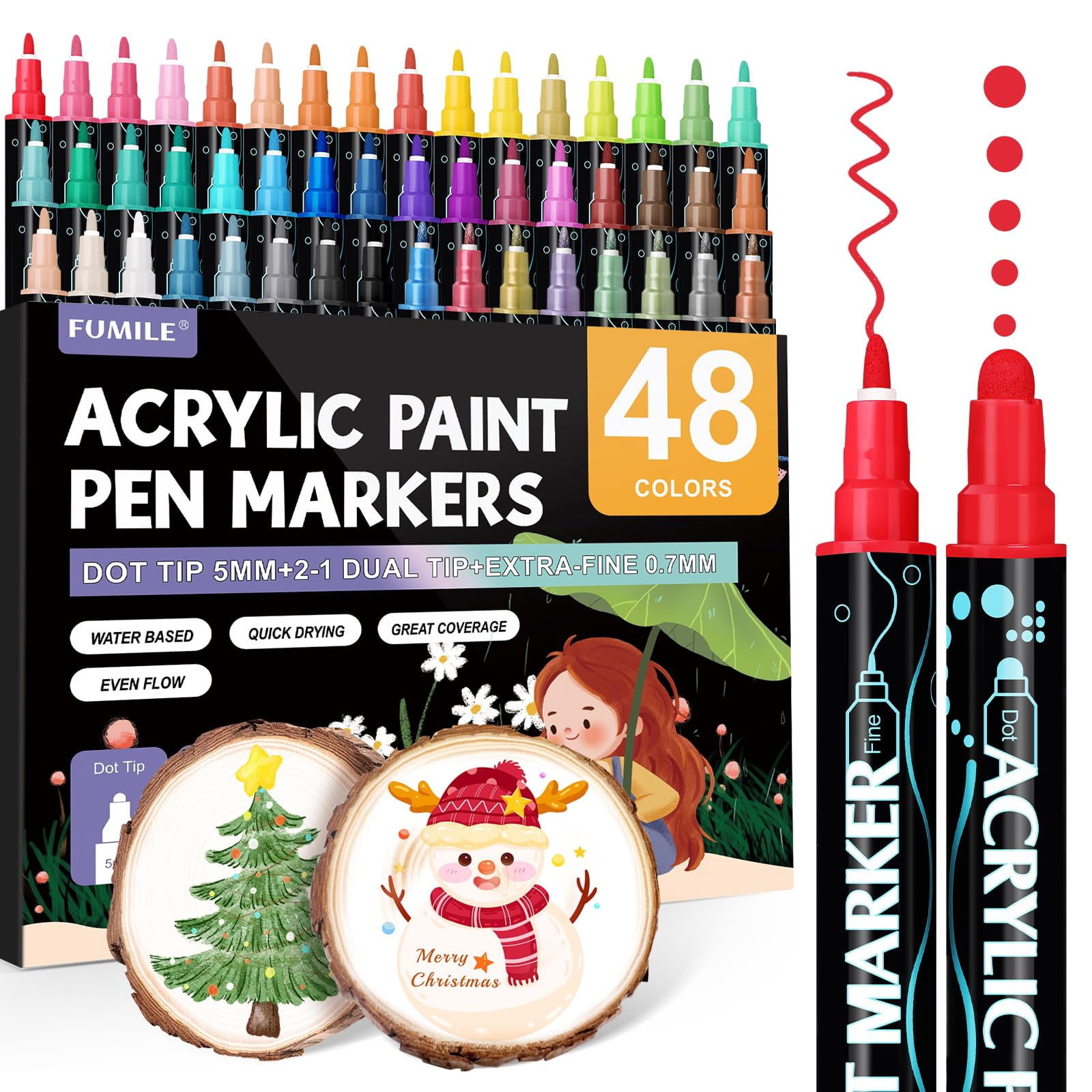 FUMILE 48 ColorsTRDN Acrylic Paint Marker Dual Tip(Fine and Dot Tip ...