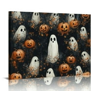 LED Lighted Spooky Halloween Jack-O-Lanterns Canvas Wall Art 15.75" x ...