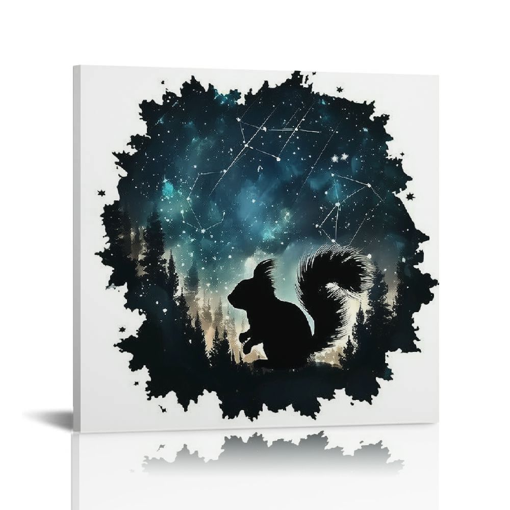 FUMJ Squirrel Art Print, Watercolor Forest, Double Exposure Squirrel ...