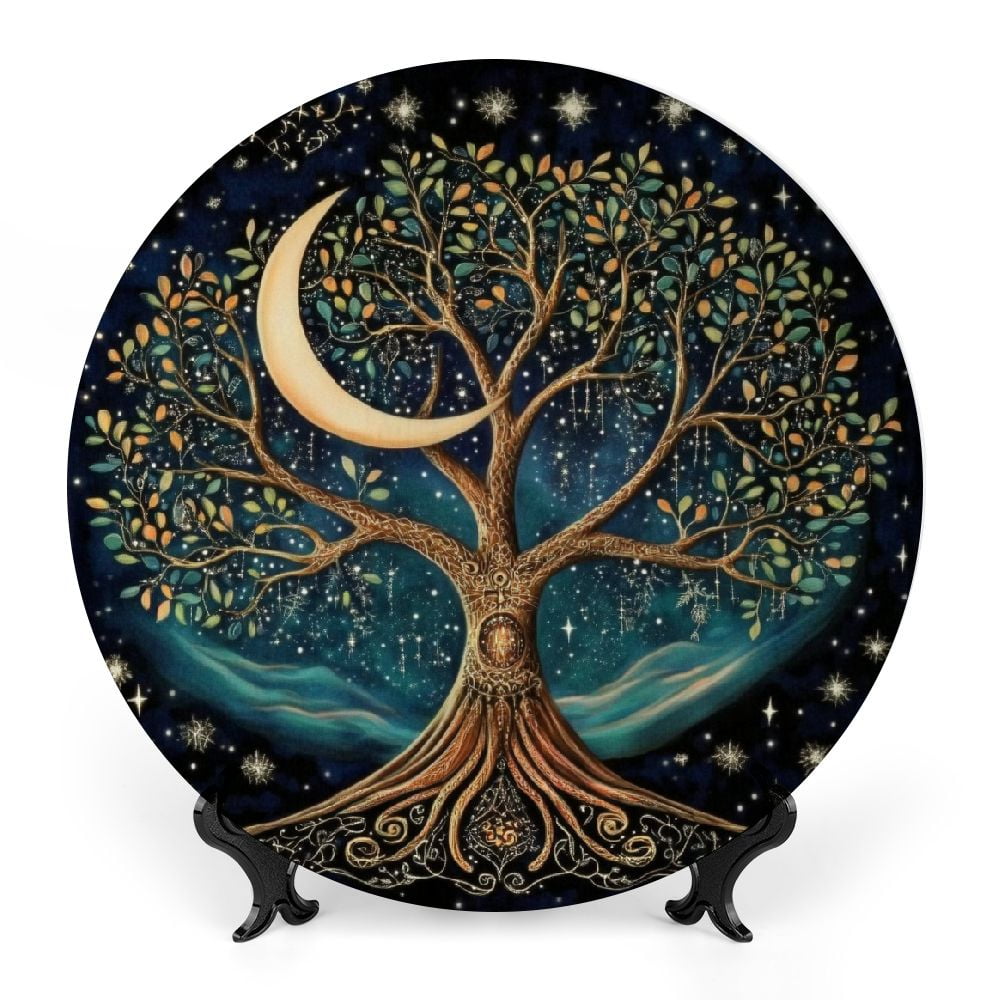 FUMJ Tree of Life Stars Crescent Moon Bone China Decorative Plate ...