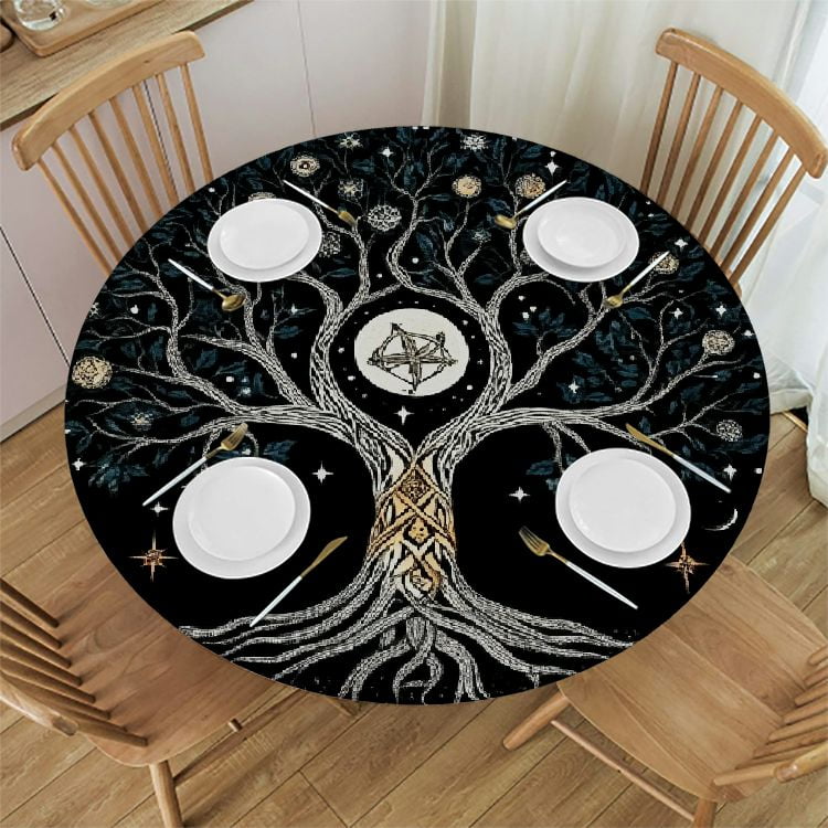 FUMJ Tree of Life Symbols Stars Round Tablecloth 100% Polyester Fiber ...