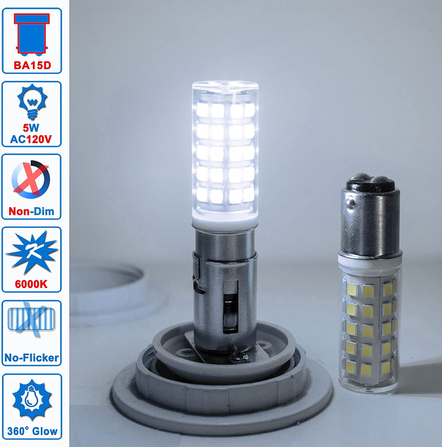 FUN-120 Volts BA15D LED Double Contact DC Bayonet Base Sewing Machine Bulb 6000K Daylight Bright ...