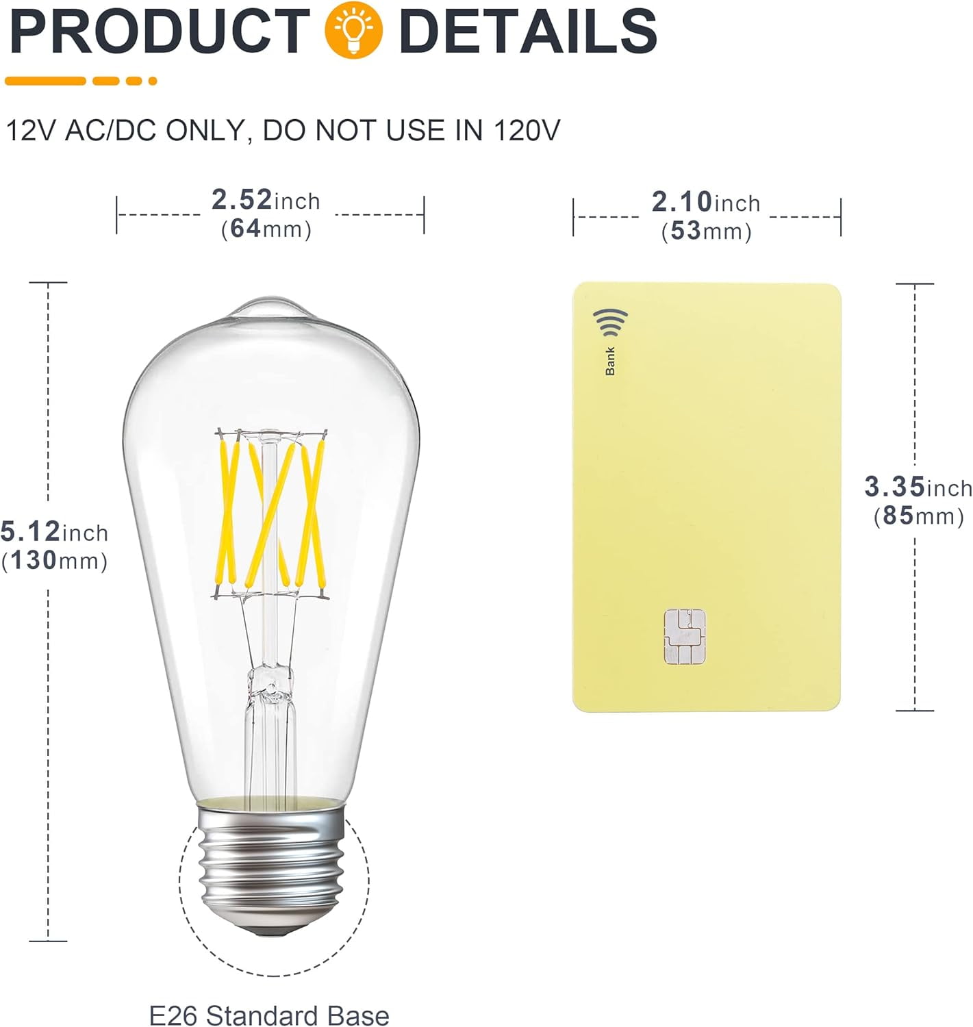 TRHOO-12V LED Edison Light Bulbs - Daylight 5000K 6W(Only for 12 Volt ...