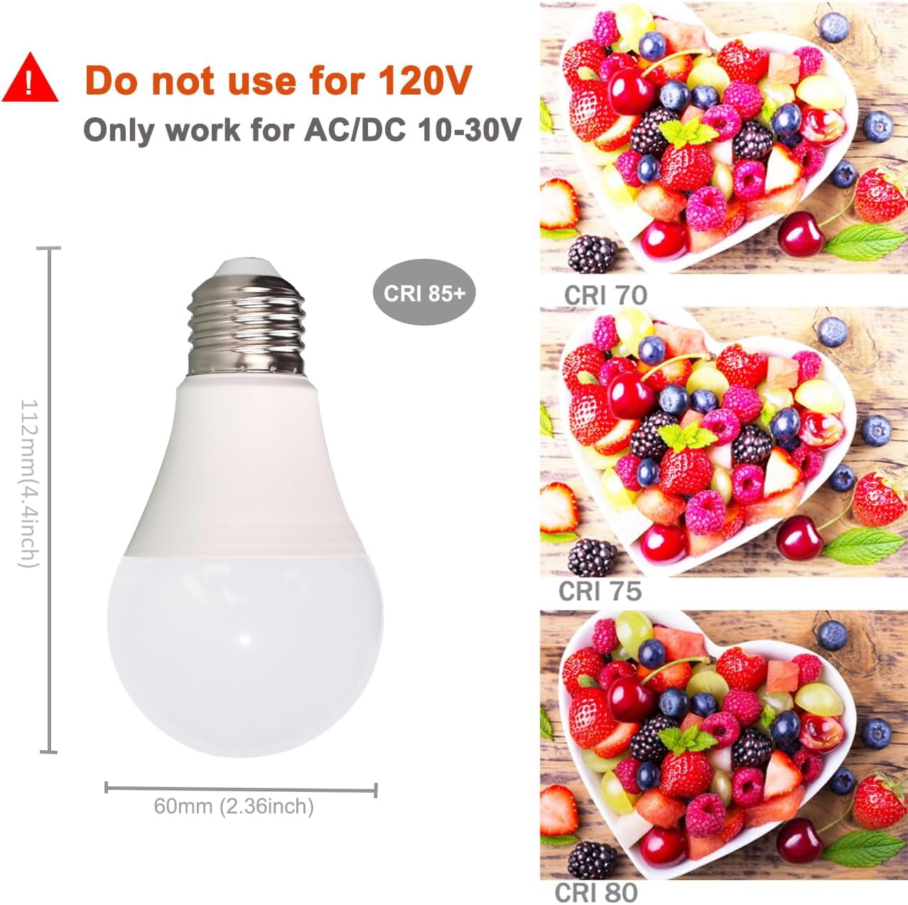 TRHOO-12V LED Light Bulb 7W AC/DC10-30V Low Voltage E26 Base 2700K Warm ...