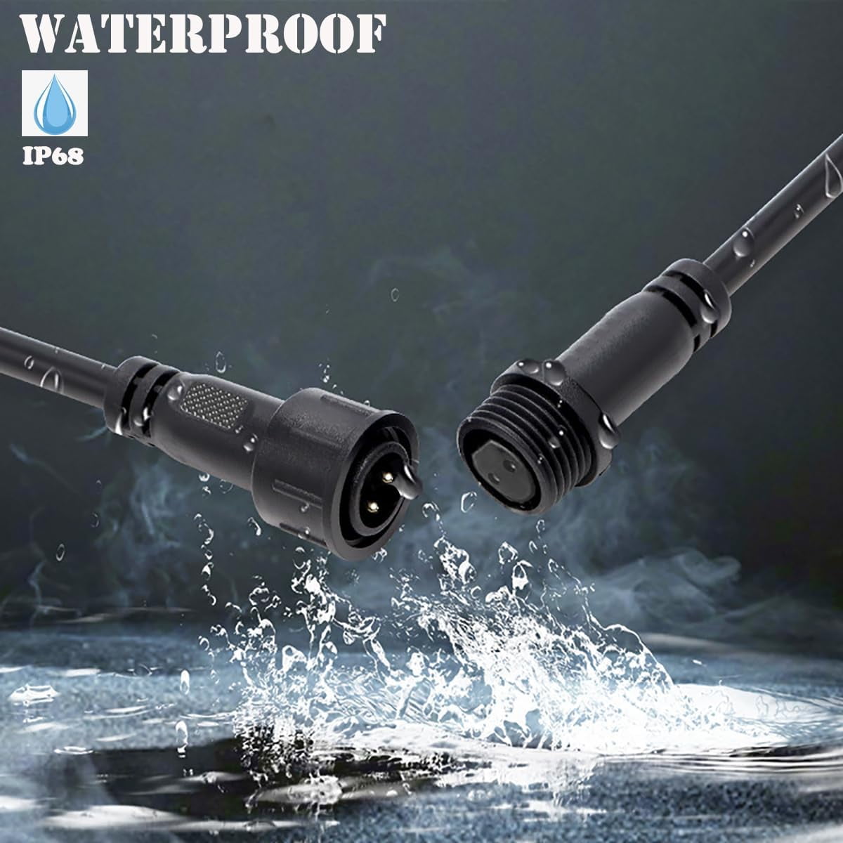 FUN-2 Wire Waterproof Connector, 2Pin Male Female Plug LED Connector,with 16AWG IP68 20CM ...