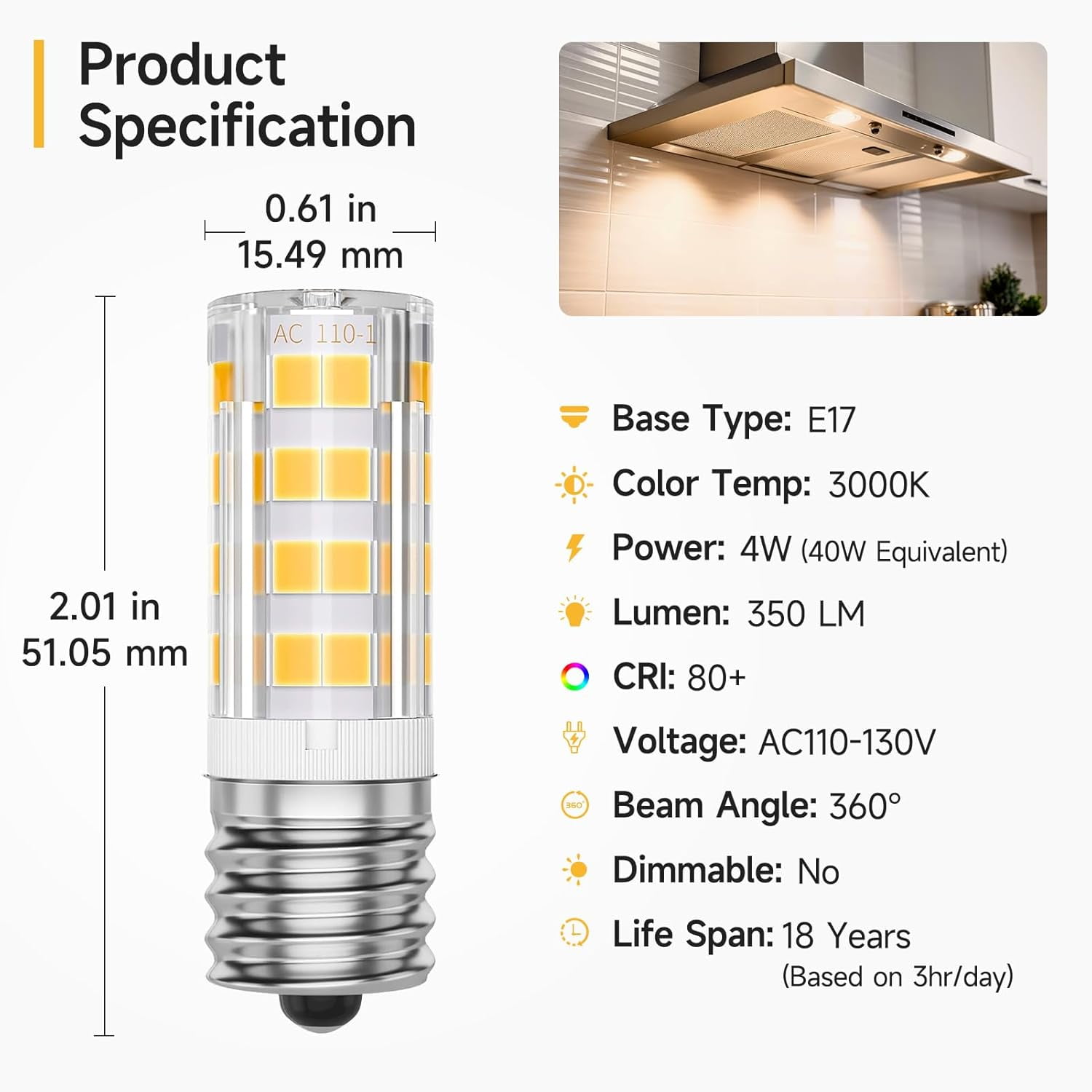 FUN-4 Pack Microwave Light Bulbs Under Hood, 125V 40W Equivalent, Warm ...