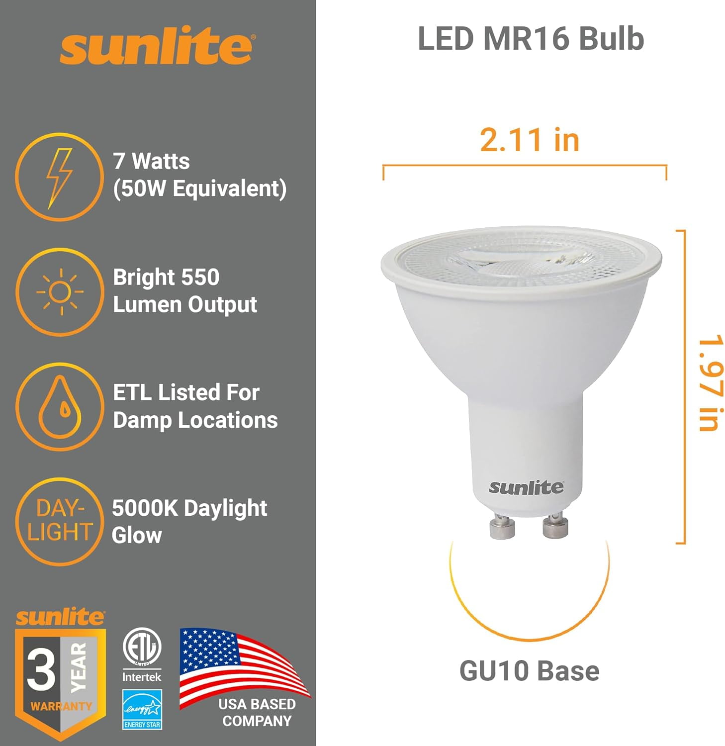 FUN-40338 LED MR16 Reflector Spotlight Bulb, 7 Watts (50W Halogen Bulb ...