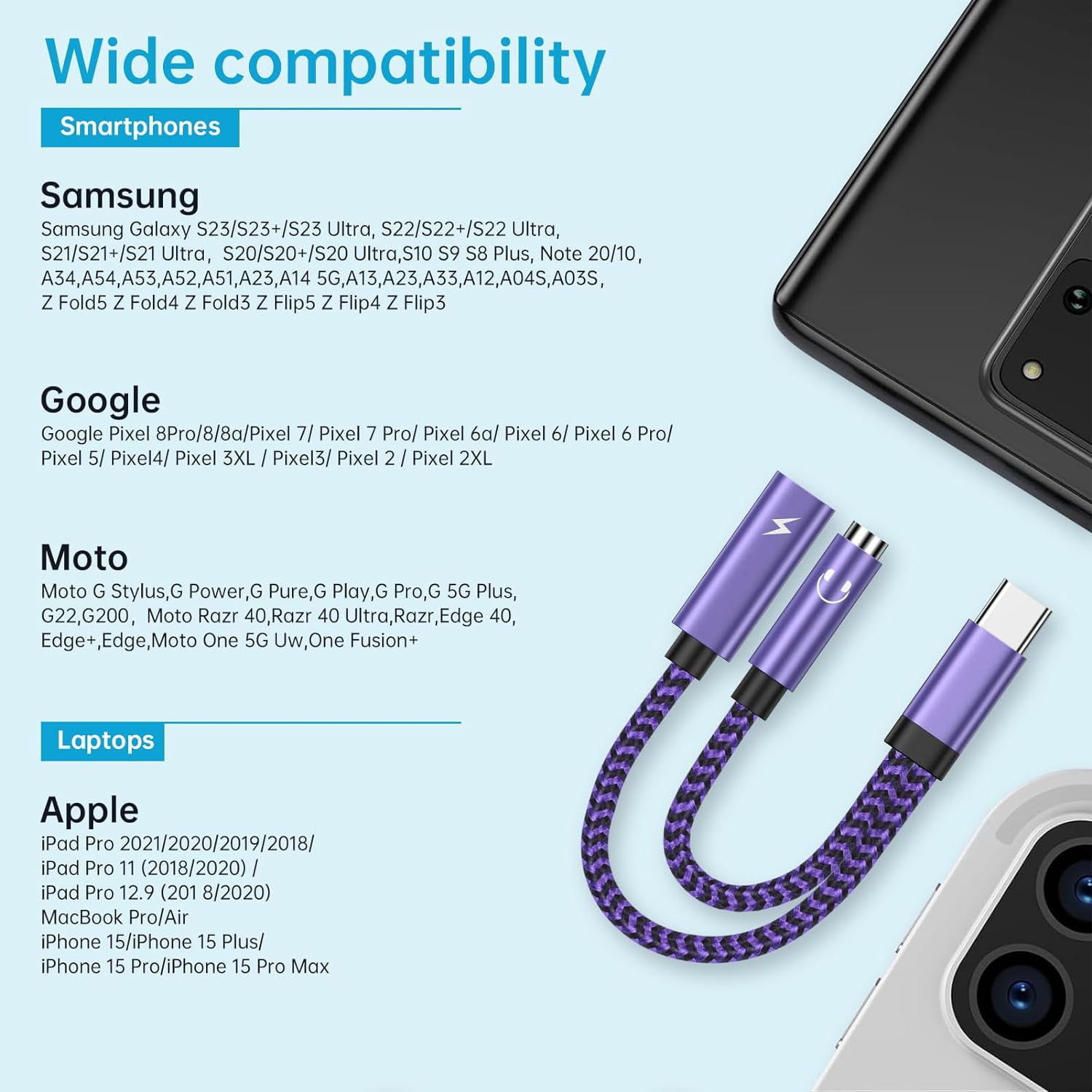 FUN-60W PD USB C to 3.5mm Headphone and Charger Adapter,Dongle Cable ...