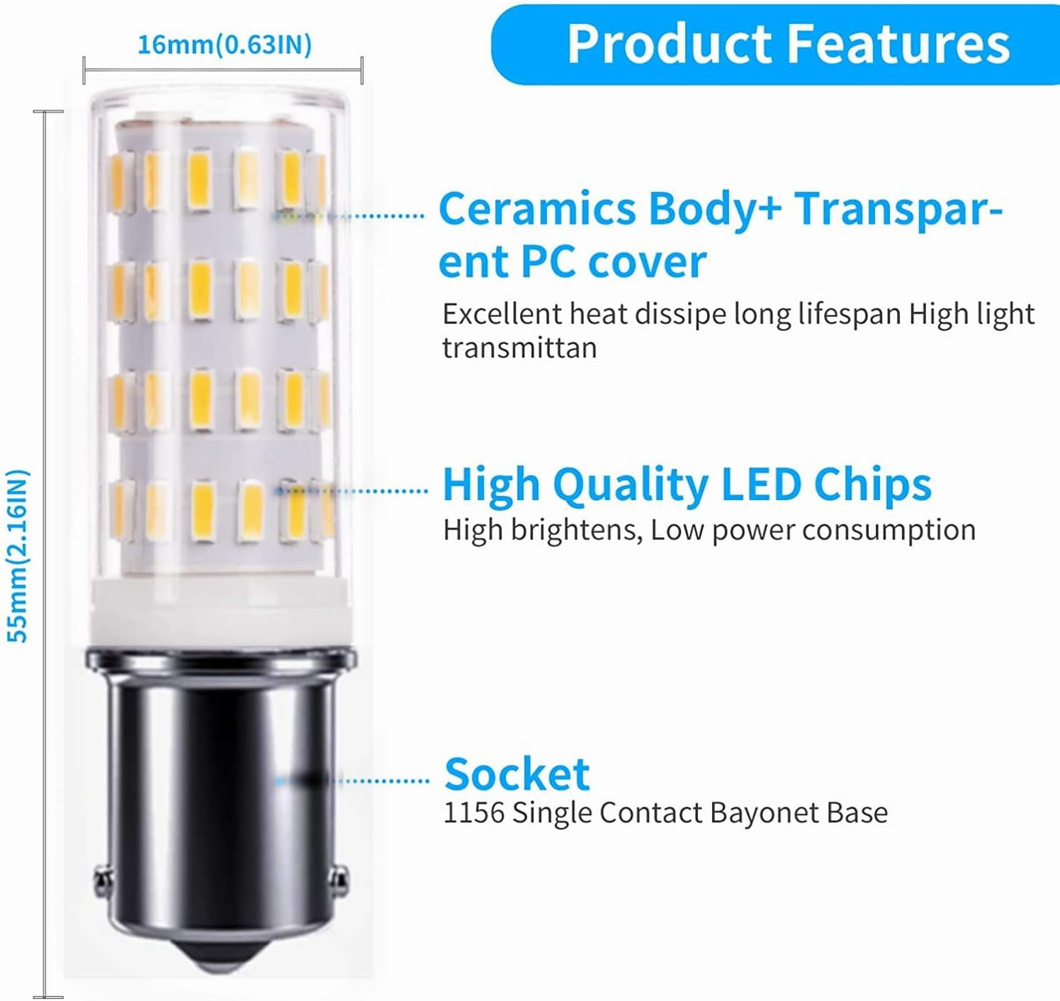 FUN-Ba15s 1156 1141 S8 12V-24V Led Bulbs, 5Watt Low Voltage Bayonet Single Contact, 500Lm Warm ...