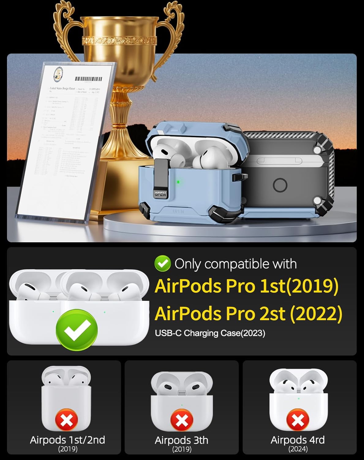 FUN-Compatible with AirPods Pro 2nd/1st Generation Case,Compatible with ...
