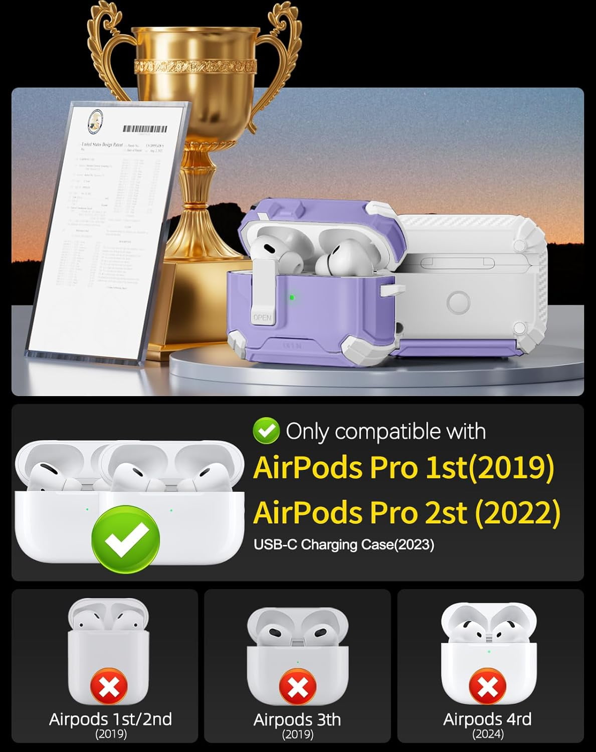 FUN-Compatible with AirPods Pro 2nd/1st Generation Case Cover,with ...