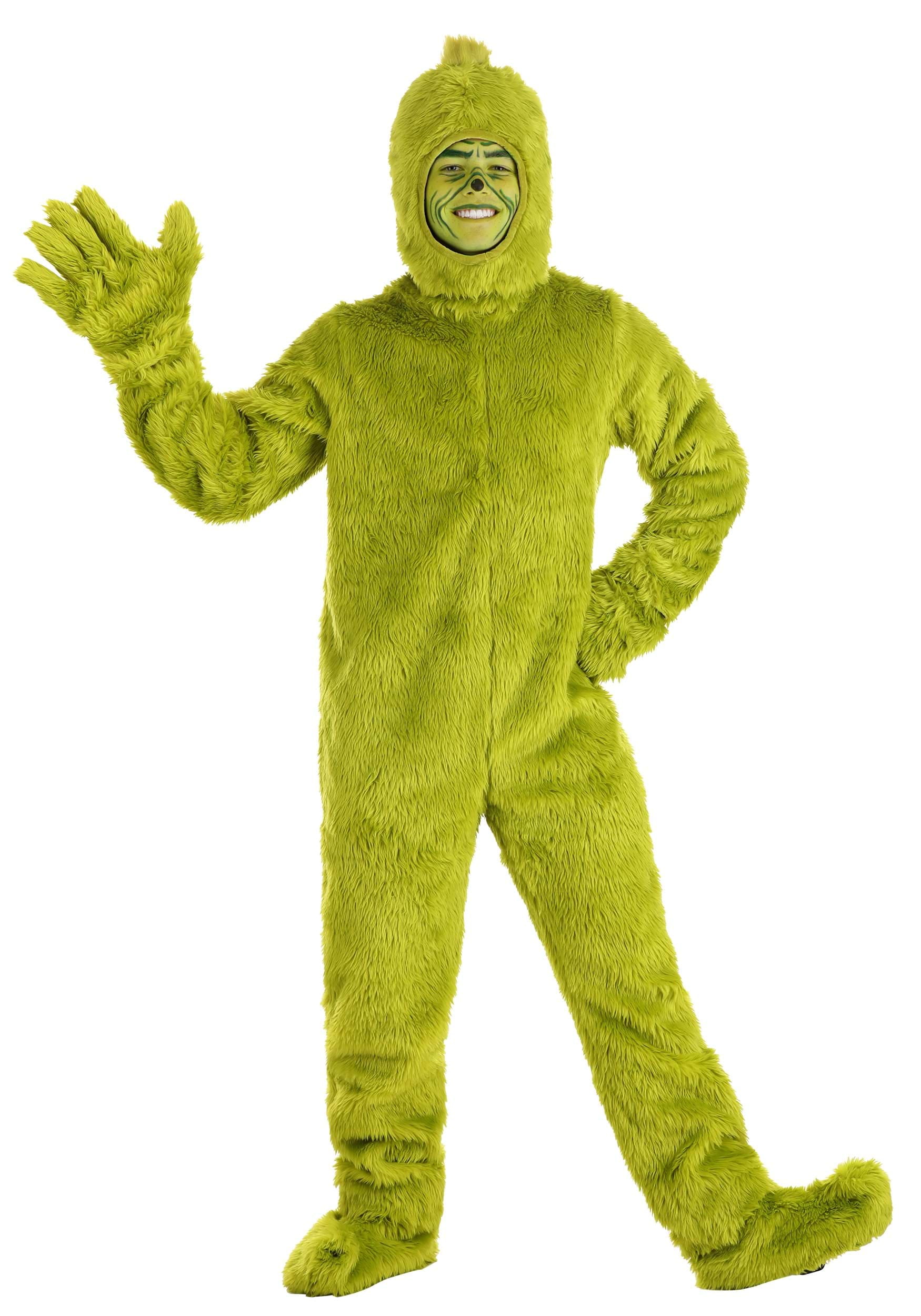 FUN Costumes Grinch Fancy-Dress Costume for Adults with Open Face Hood ...