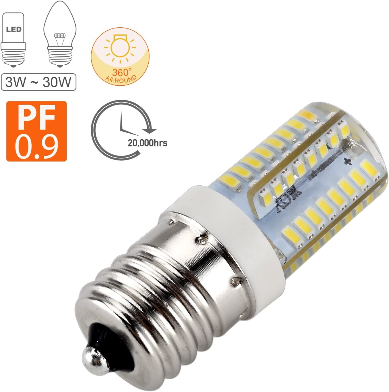 FUN-E17 Intermediate Base LED Bulb, 120V AC, Daylight White 6000K, 3 ...