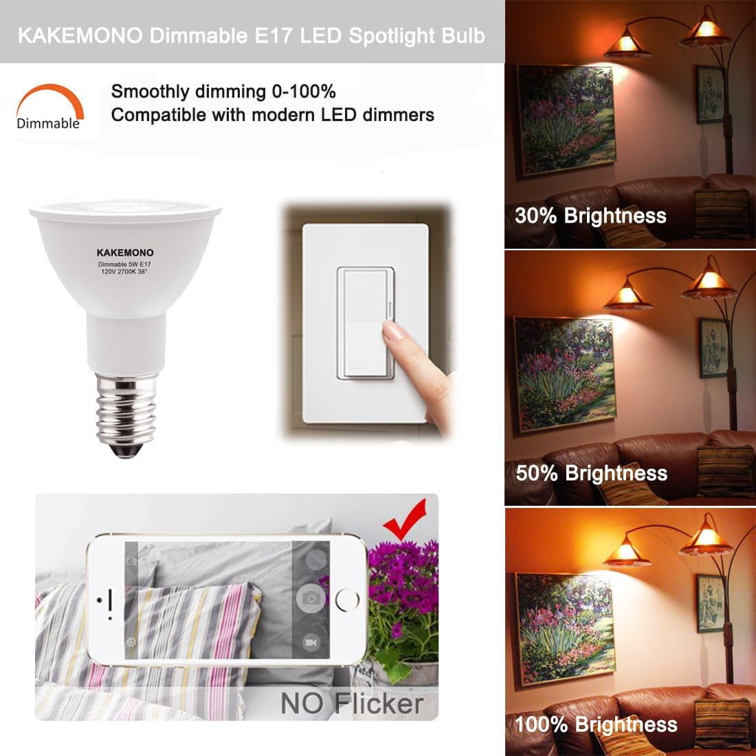 FUN-E17 LED Spotlight Bulb Dimmable 40W Halogen Replacement E17 ...