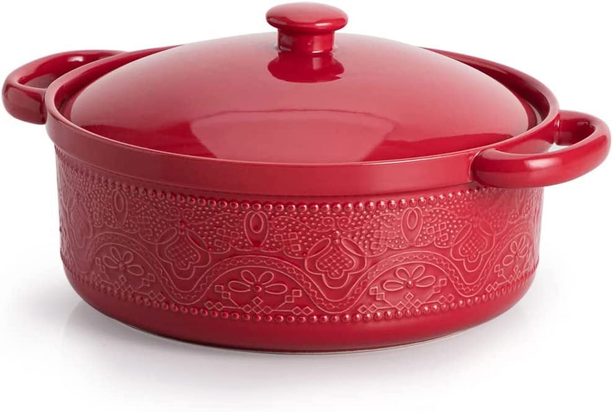 FUN ELEMENTS Casserole Dish, 2 Quart Lace Emboss Casserole Dish with ...