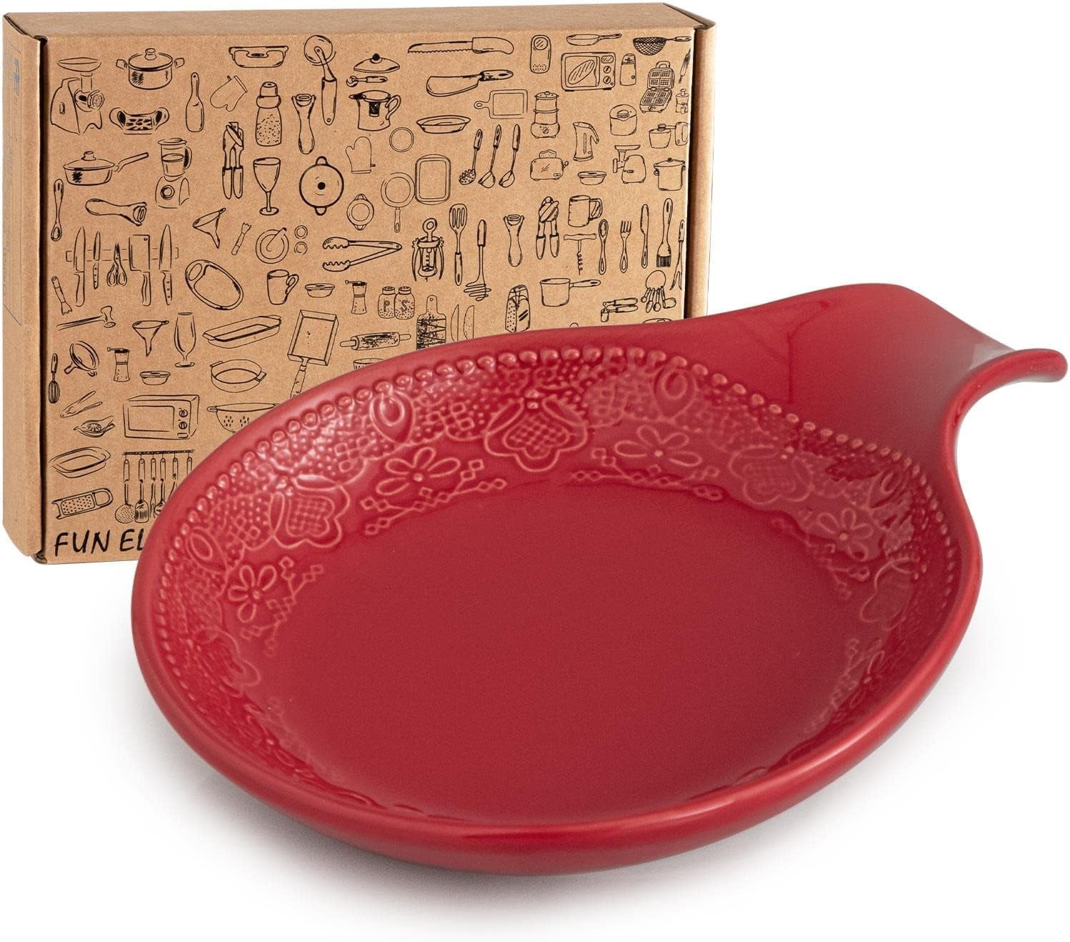 FUN ELEMENTS Spoon Rest, Lace Emboss Kitchen Spoon Holder for Stove Top ...