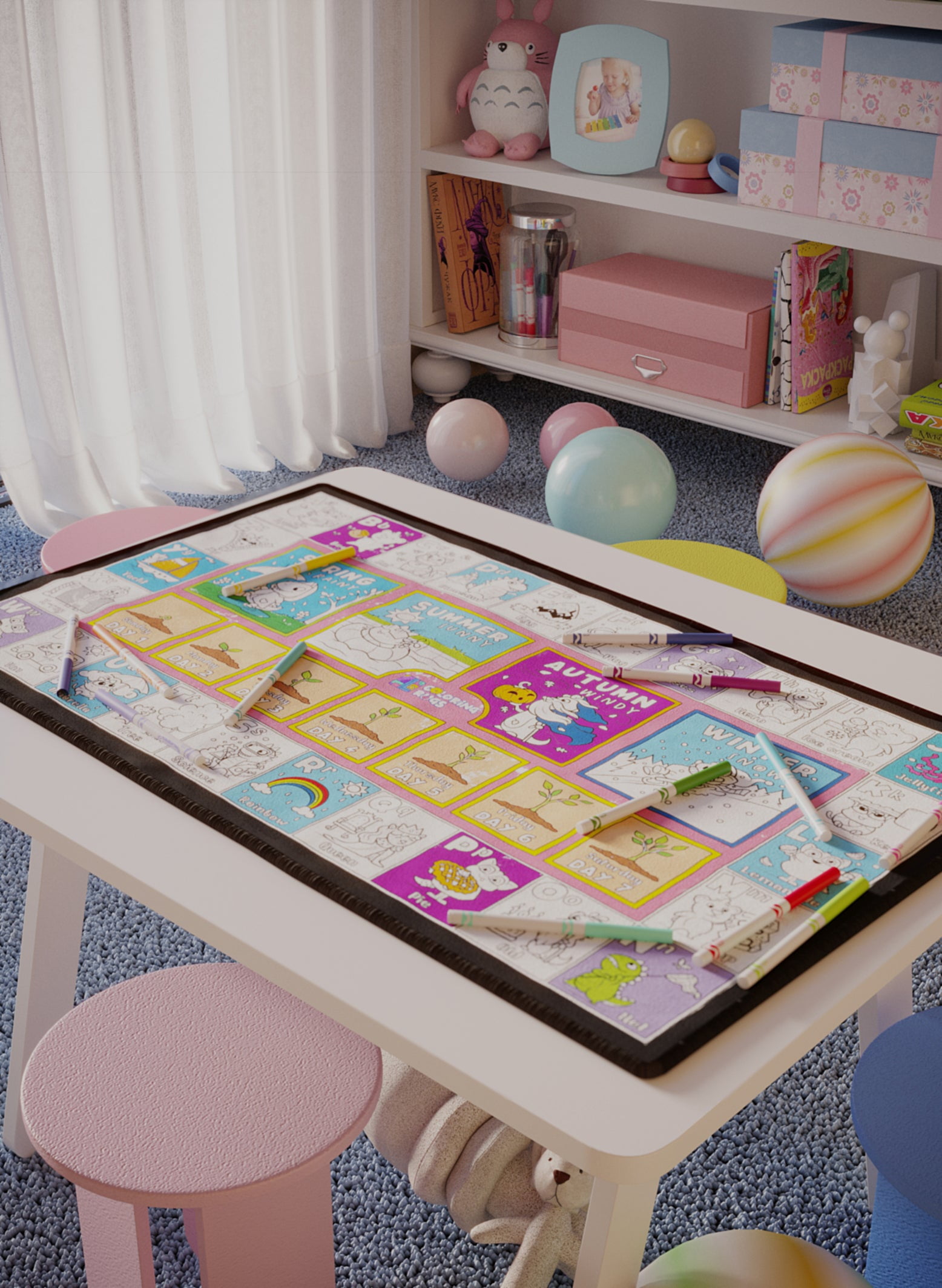 FUN Educational Alpha Days Coloring Mat, Kids Gift, Playroom, Arts and ...