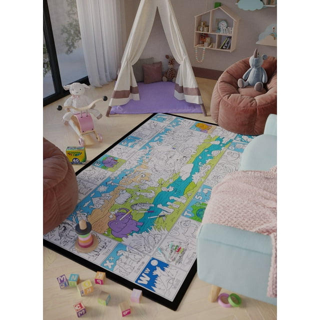 FUN Educational Alpha Zoo Coloring Mat, Kids Gift, Playroom, Arts and ...