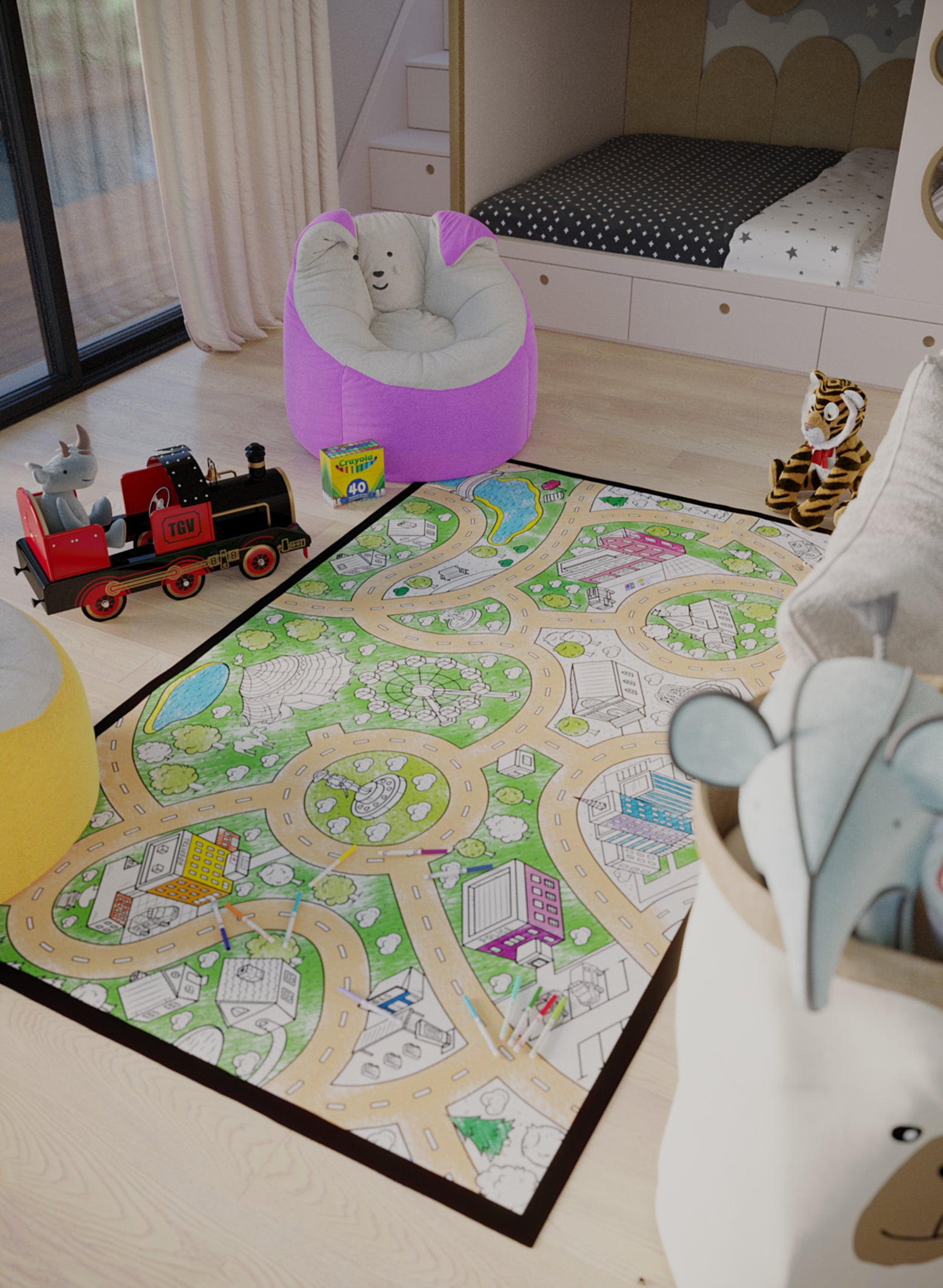 FUN Educational Circus Town Coloring Mat, Kids Gift, Playroom, Arts and ...