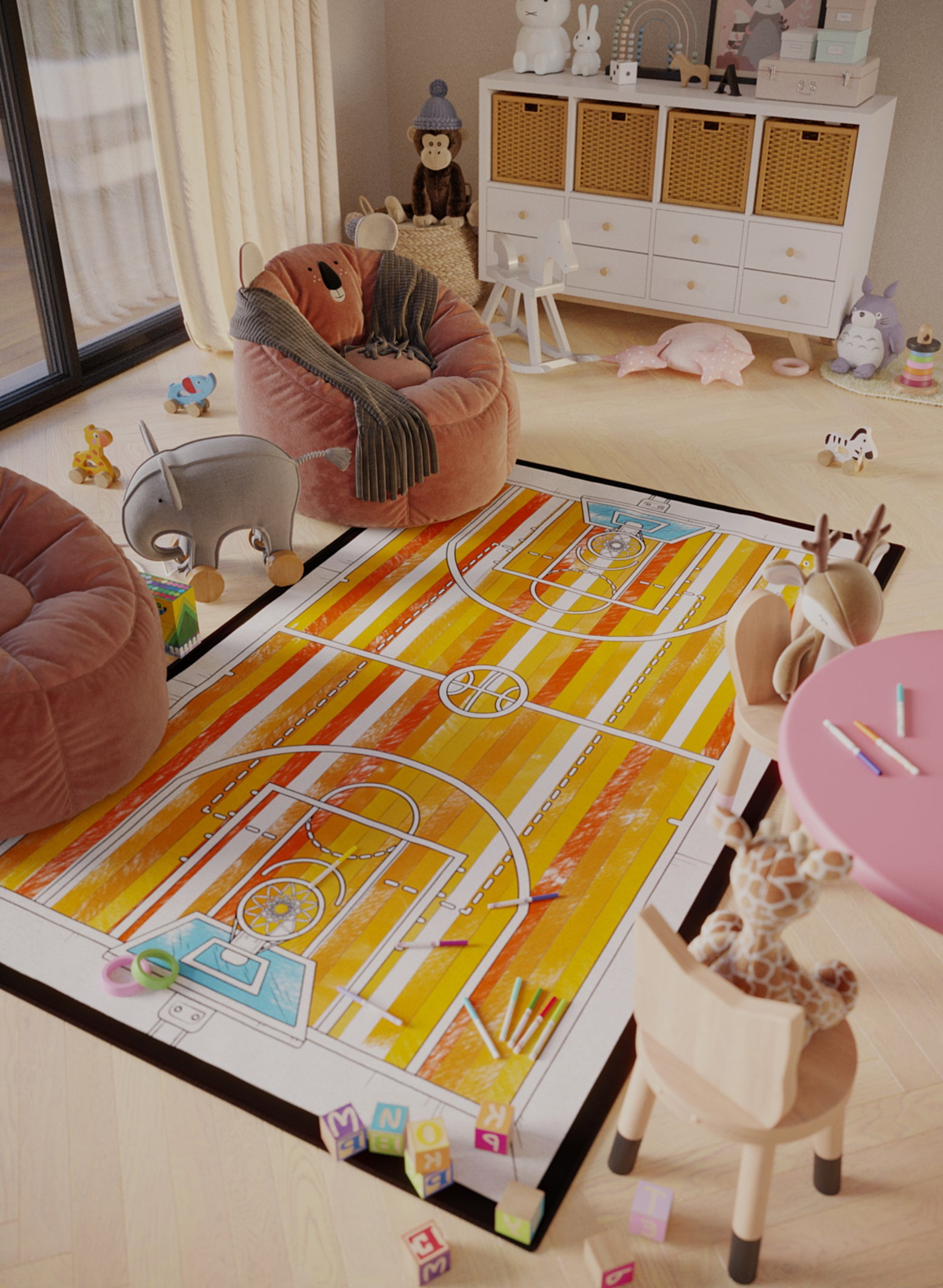 FUN Educational Courtside Seat Coloring Mat, Kids Gift, Playroom, Arts ...