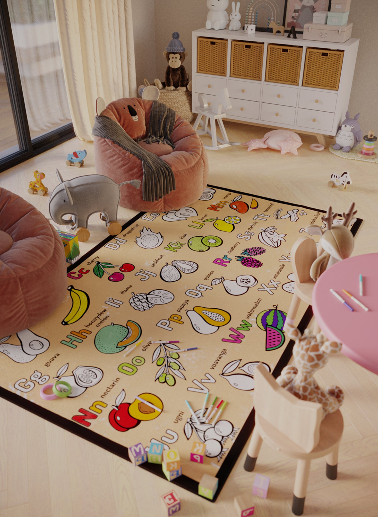 FUN Educational Learning Coloring Mat, Learn and Color Fruit Alphabet ...