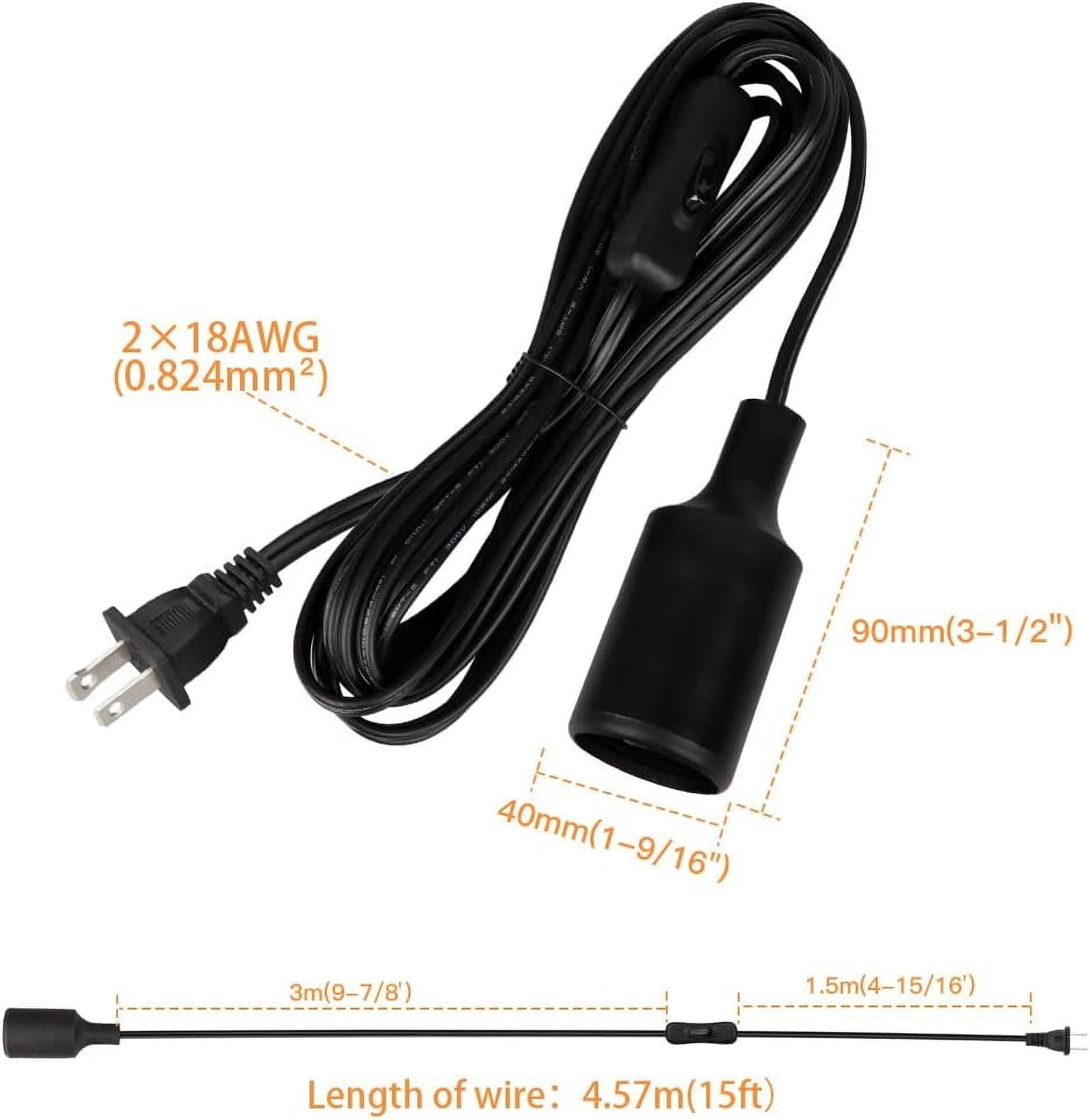 FUN-FUN-15 FT Hanging Light Socket with Cord, Black E26 Extension Cord ...