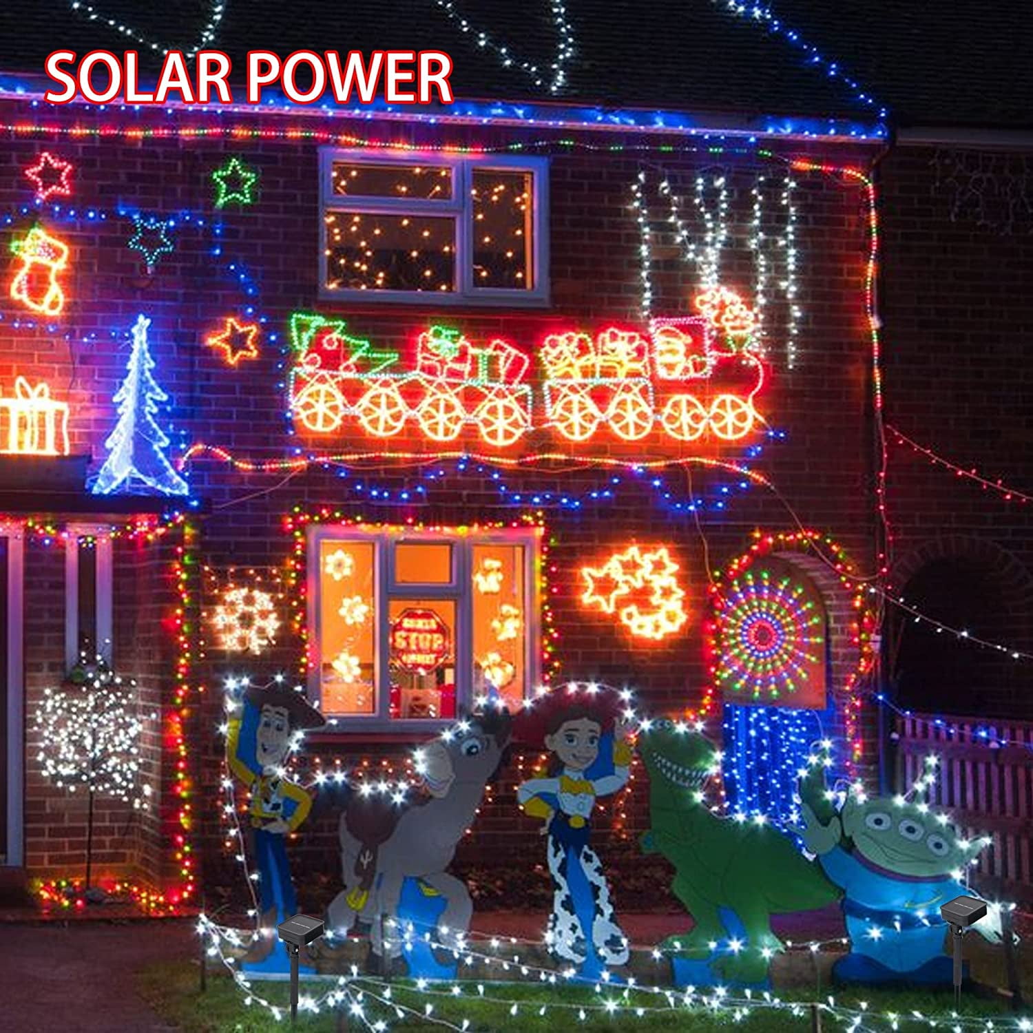 FUN-FUN-2 Pack Solar String Lights Outdoor, Total 80FT 240LED Solar ...