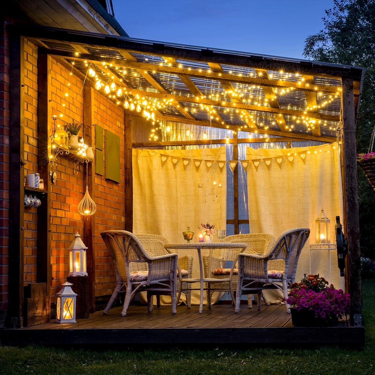 FUN-FUN-2 Pack Solar String Lights for Outside, IP67 Waterproof Solar ...