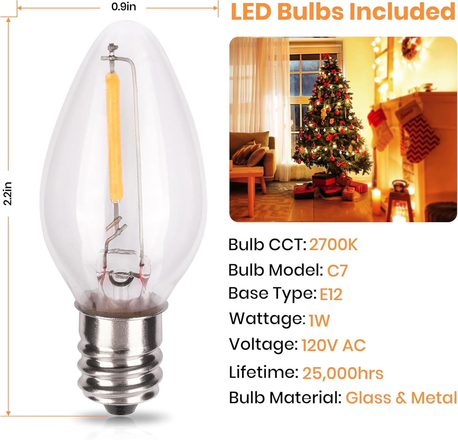 FUN-FUN-2 Sets Accessory Cord with 2 LED C7 Light Bulb, 5Ft Salt Lamp ...