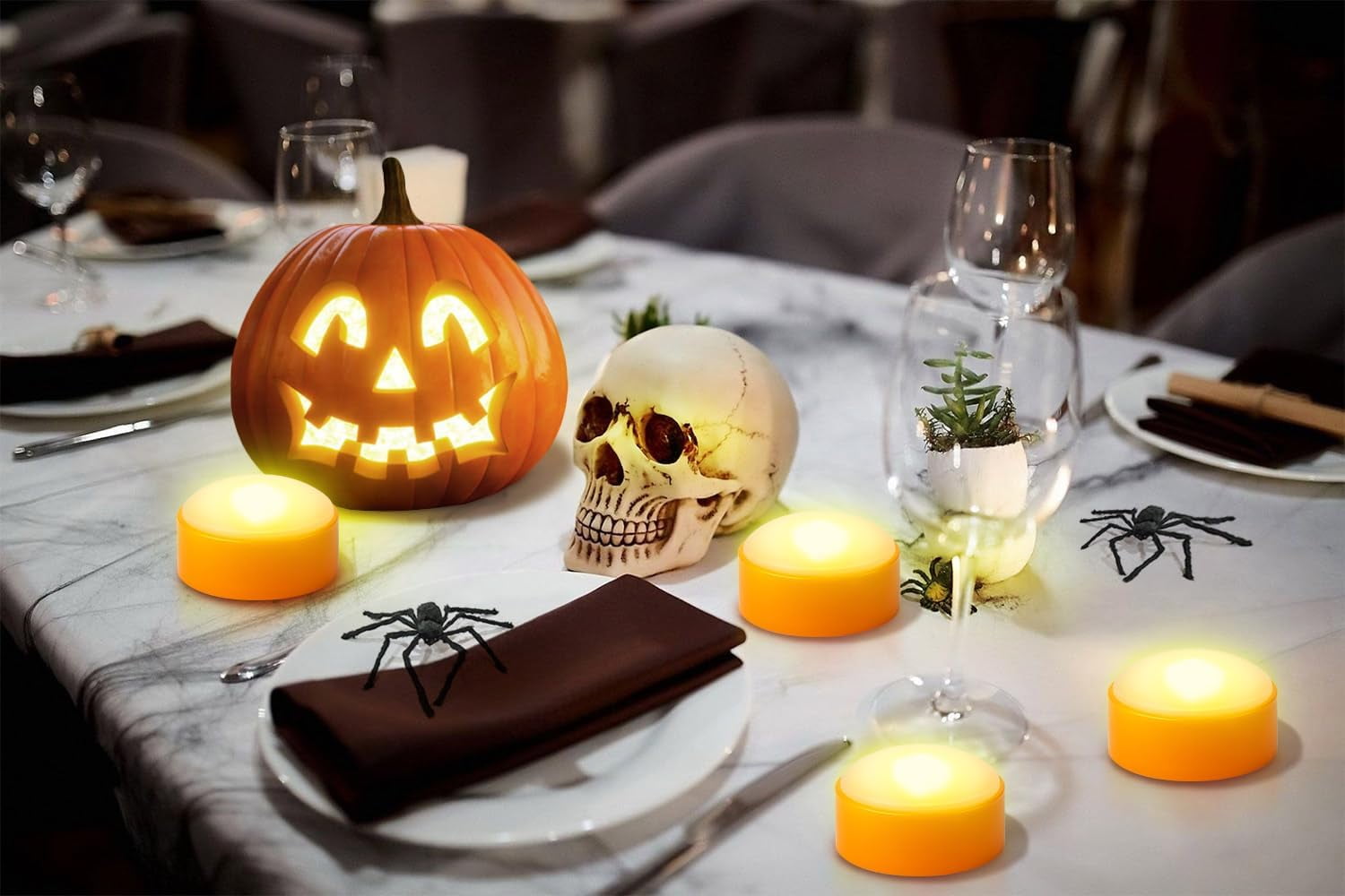 FUN-FUN-4 Pack Battery Operated Timer Halloween LED Pumpkin Lights with ...