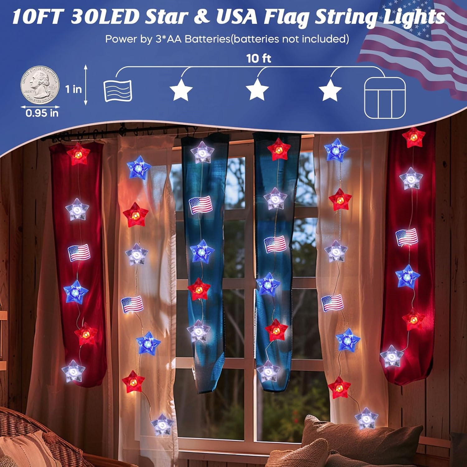 FUN-FUN-4th of July Decorations String Lights, Red White Blue String ...