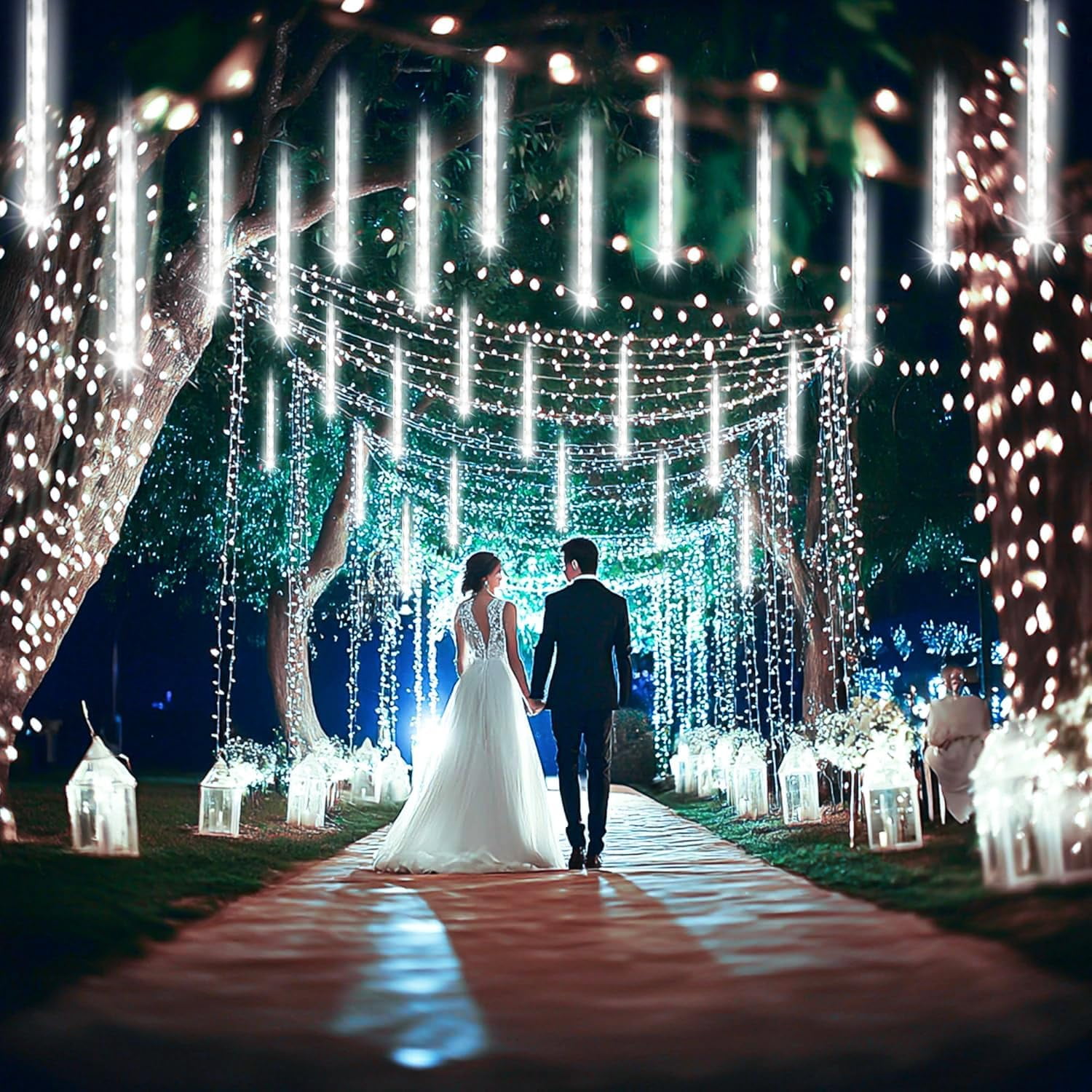 FUN-FUN-Christmas Lights Outdoor, 8 Tubes Meteor Shower Lights LED Snow ...