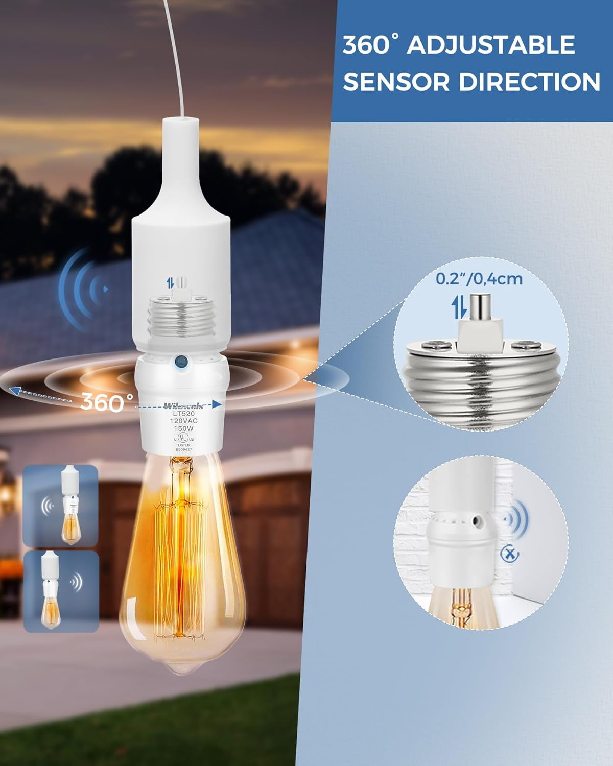 FUN-FUN-Light Sensor Socket, Automatic Dusk to Dawn Light Socket with ...