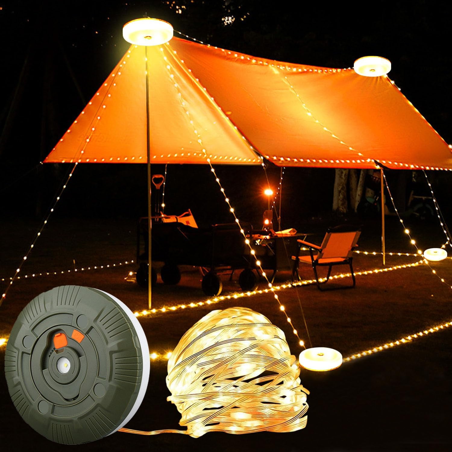 FUN-FUN-Retractable Camping String Lights Reel, 65.6ft 200 LED Portable ...