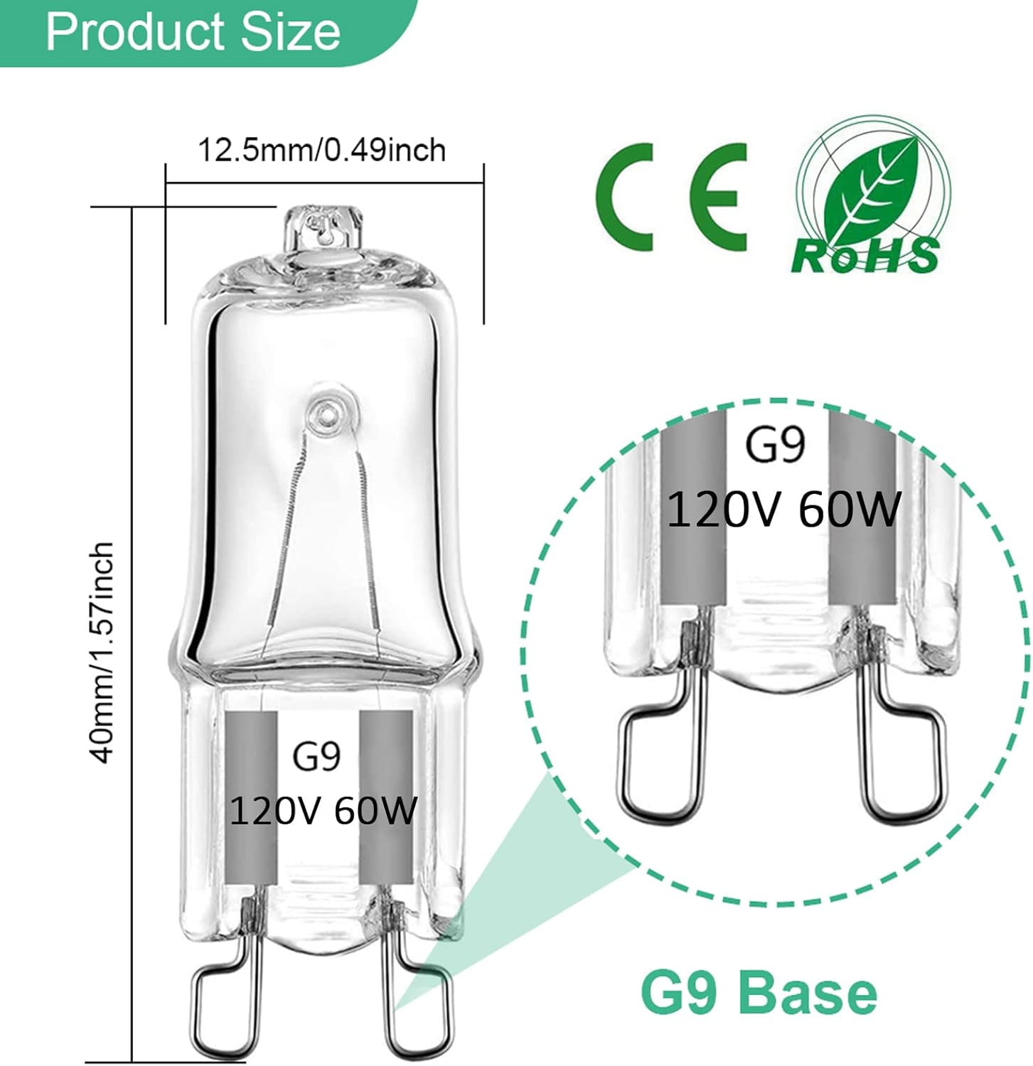 TRHOO-G9 Bulb, 12 Pack G9 Halogen Light Bulbs 2 Pin Base JC Type, 120V ...