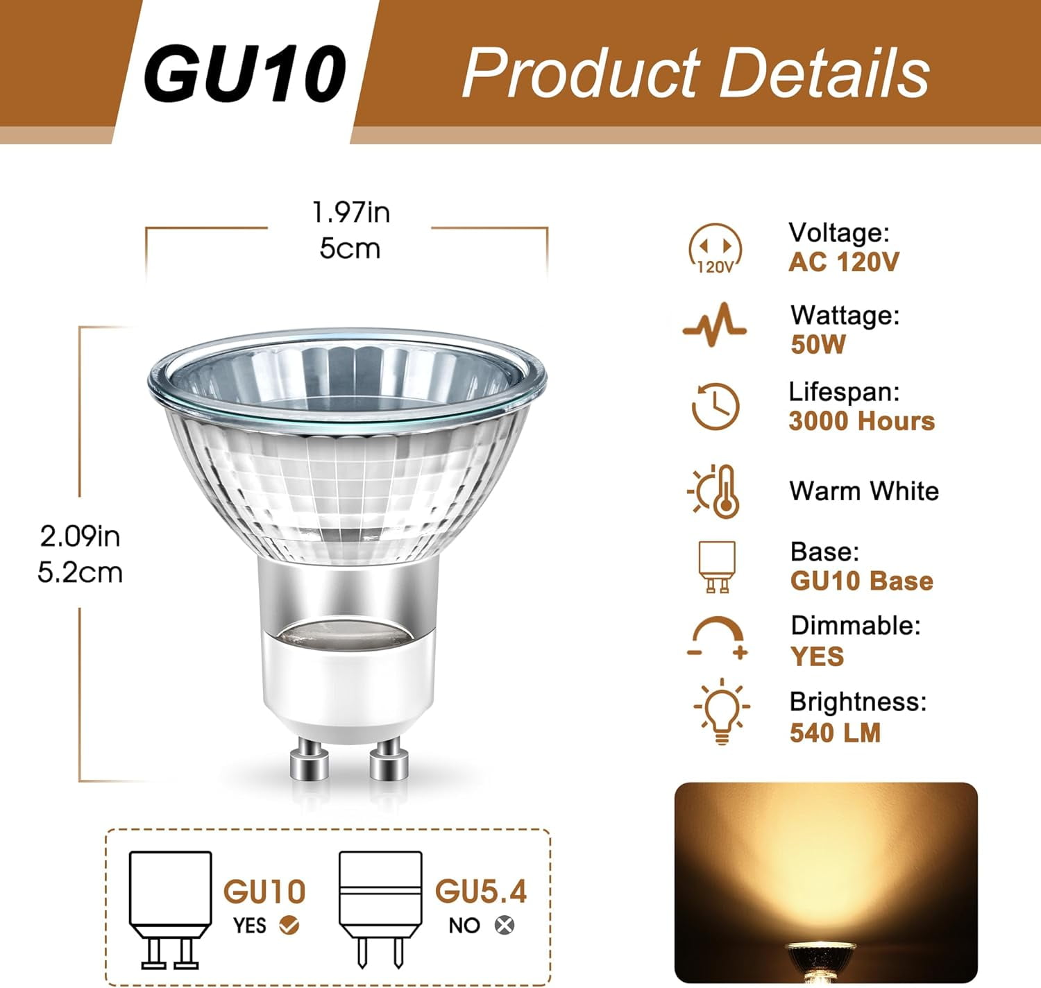 FUN-GU10 Halogen 50W Bulbs, 120V Halogen Light Bulb, Gu10 Base ...
