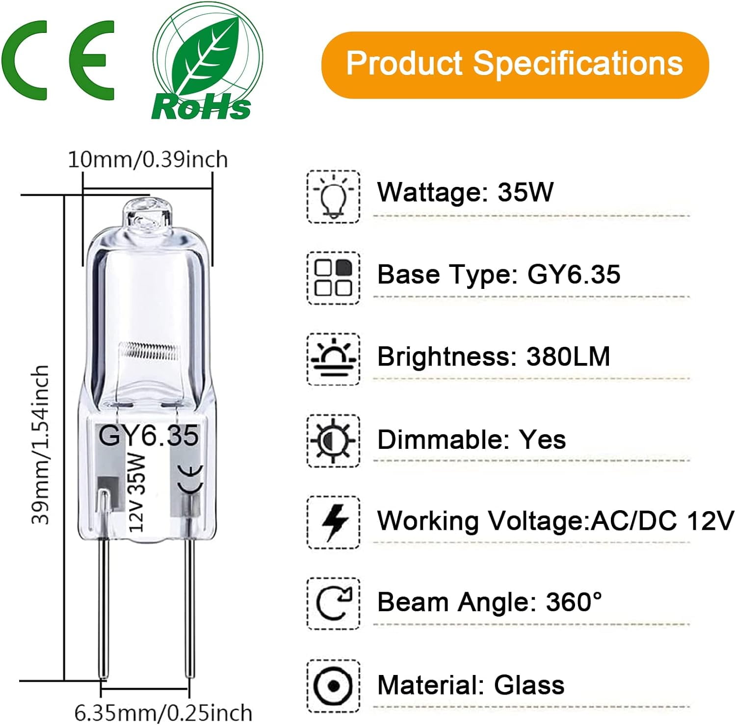 FUN-GY6.35 Light Bulbs 12V 35W JC T3/T4 Bi-pin GY6.35 Capsule Bulbs 12 ...