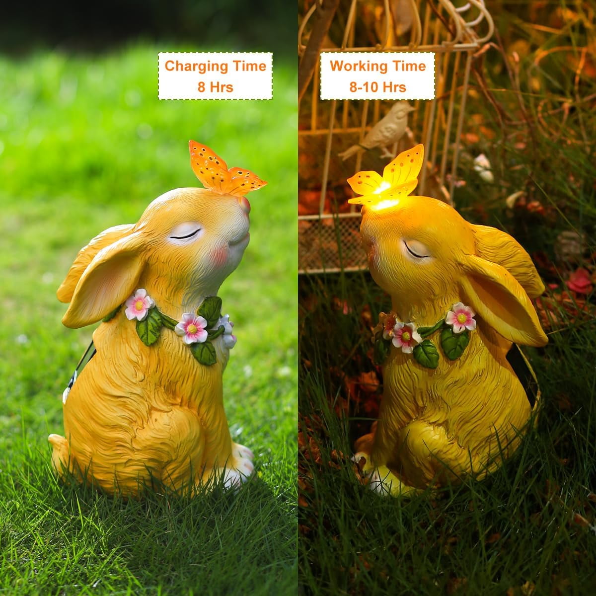 FUN-Garden Solar Outdoor Statues Rabbit Garden Statue Bunny Outdoor Figurine Lights with ...