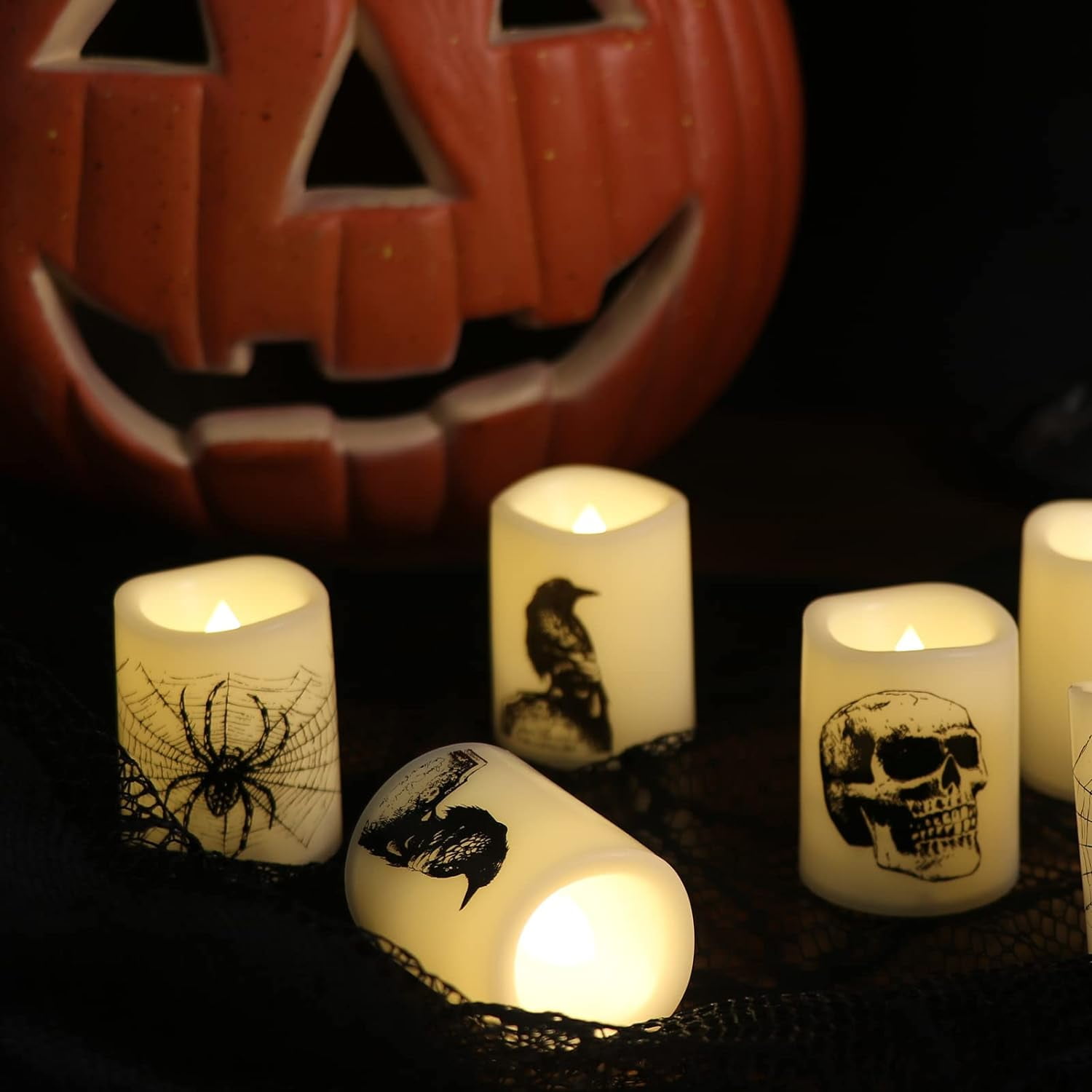 FUN-Halloween Flameless Tea Light Candles with Timer, 6 pcs Battery ...