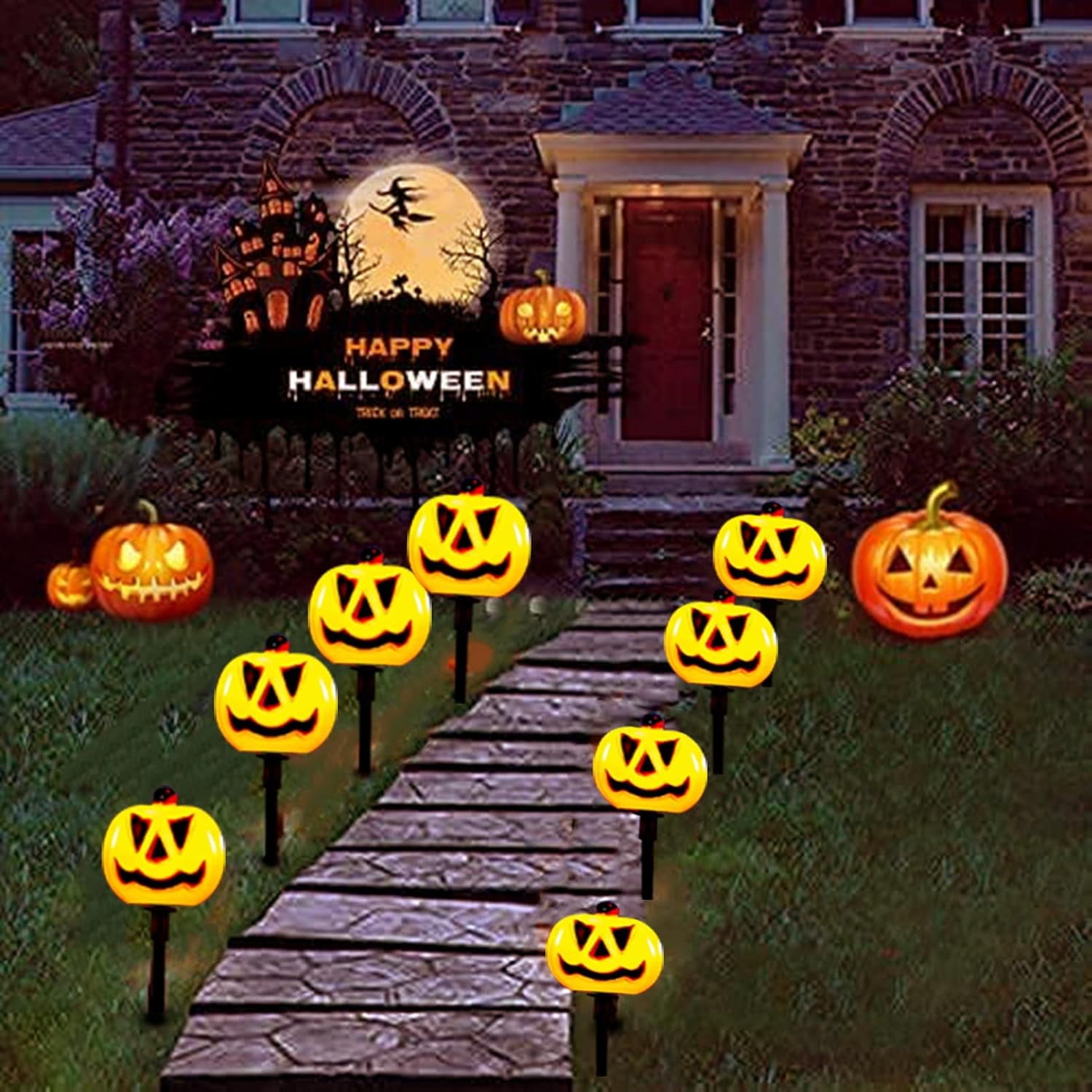 FUN-Halloween Solar Pumpkin Garden Pathway Lights for Halloween ...