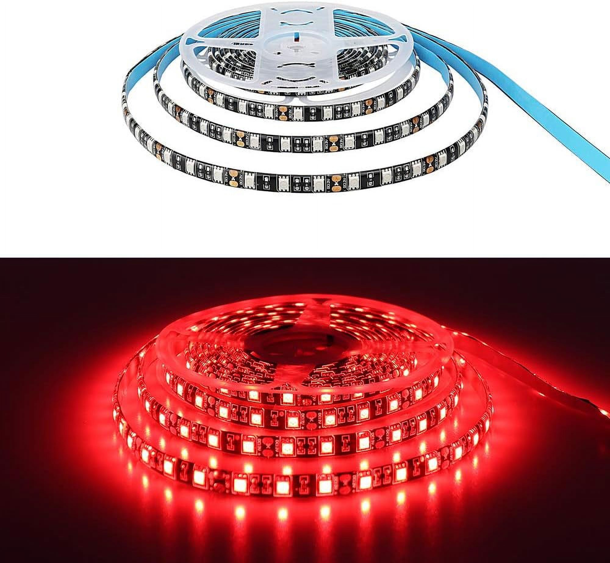 FUN-LED Strip Light 12V Red 620-625nm 16.4ft/5m 300 Units SMD 5050 Black PCB Cuttable IP65 ...