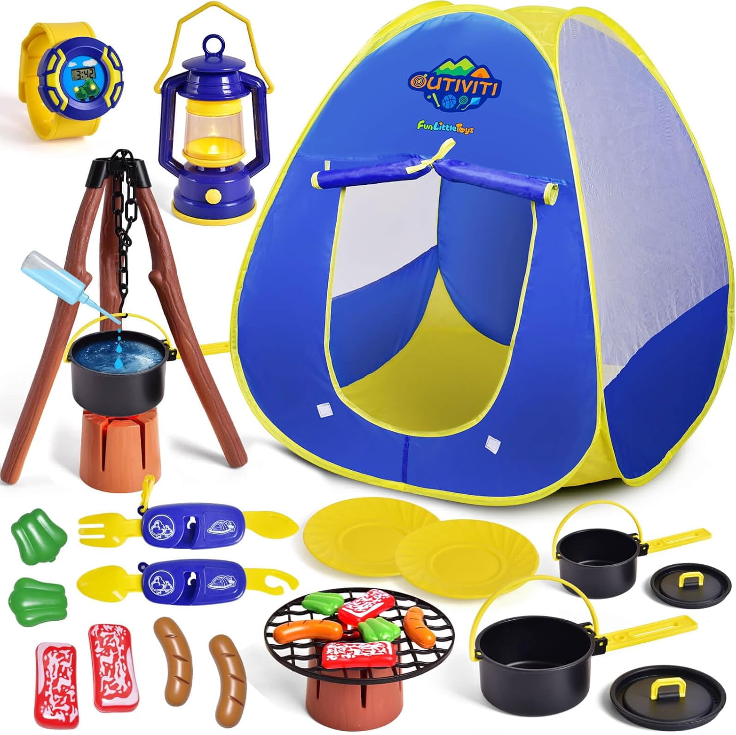 FUN LITTLE TOYS Pop Up Play Tent with Camping Gear and Tools Set ...