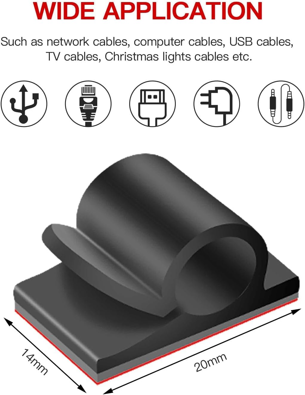FUN-Large Cable Clips with Storage Box, 100pcs Black Adhesive Cable ...