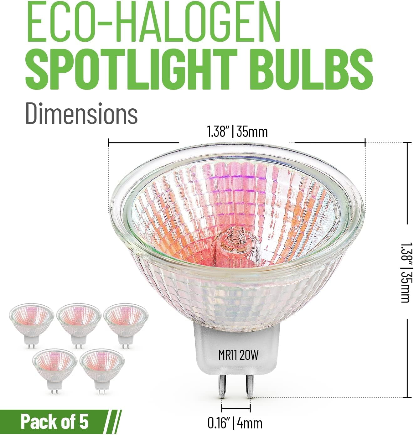 FUN-MR11 Halogen Bulb 20W 12V (5-Pack)- Dimmable, 2 Pin Halogen Light ...