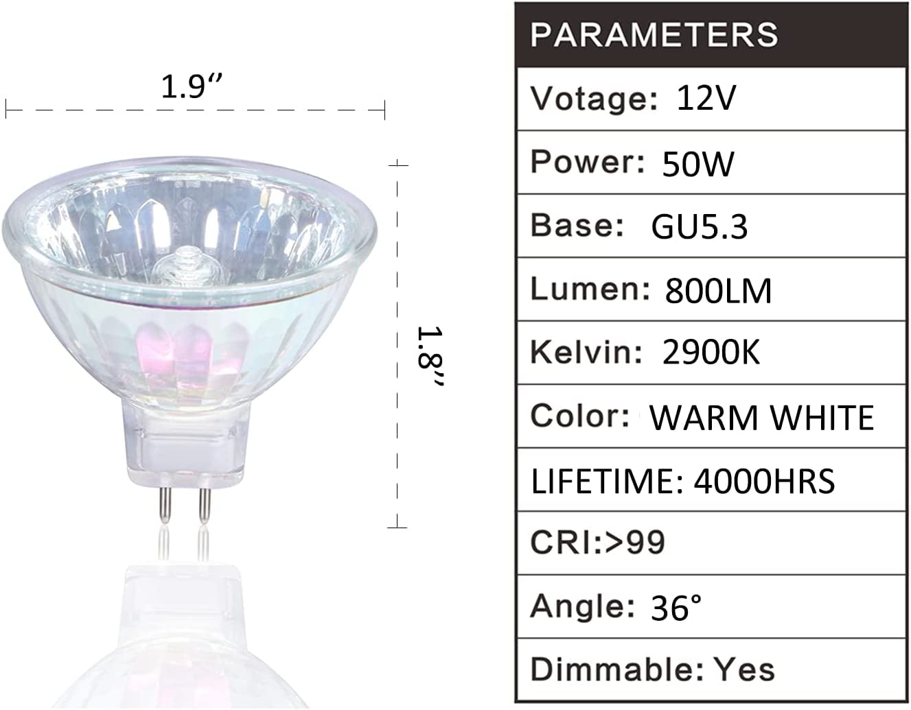FUN-MR16 Bulb, Dimmable, 4000Hr Long Lifetime, Warm White, GU5.3 Bi-Pin ...