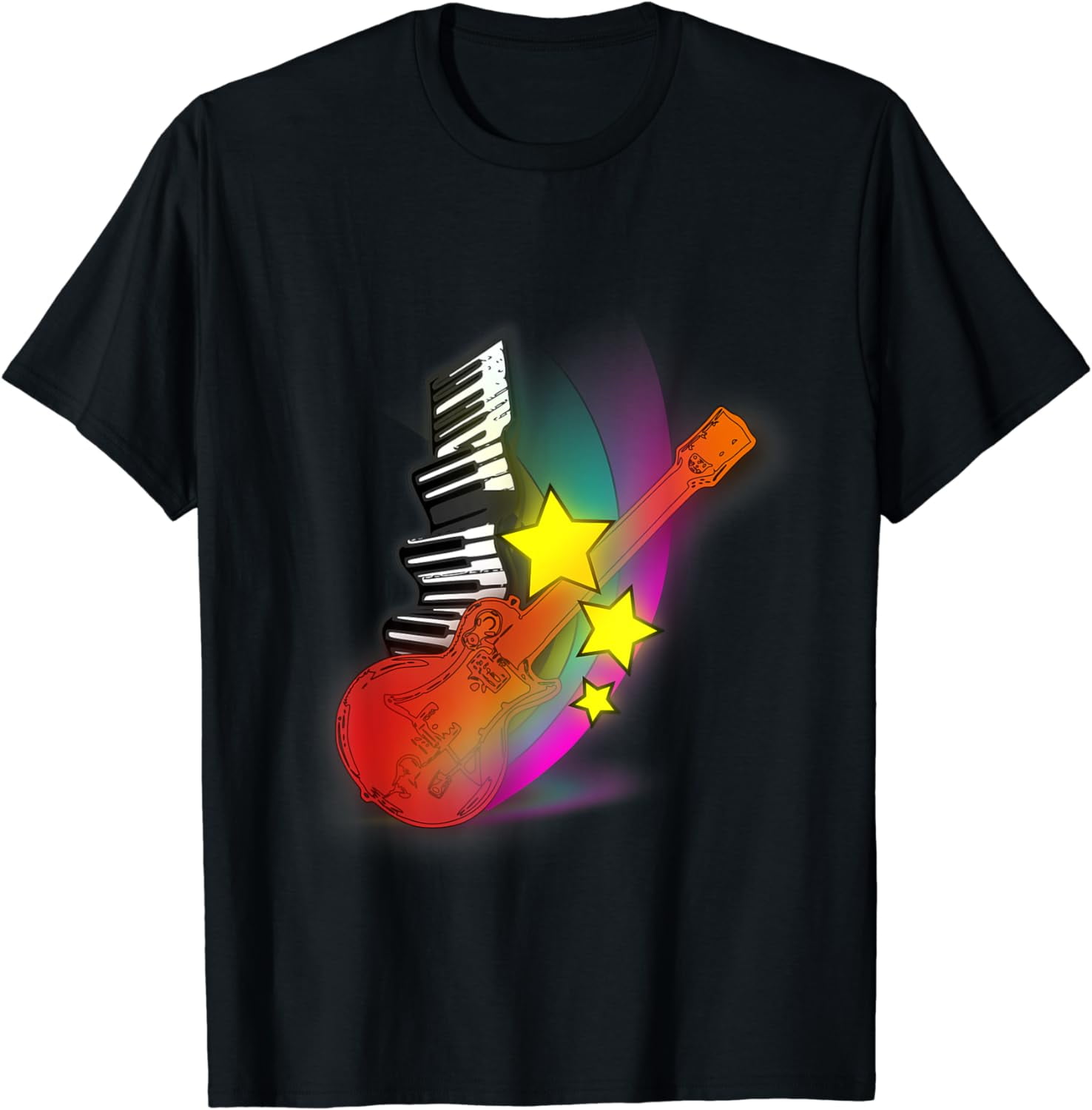 FUN MUSIC TEE. MUSICAL INSTRUMENTS GUITAR KEYBOARD RAINBOW T-Shirt ...