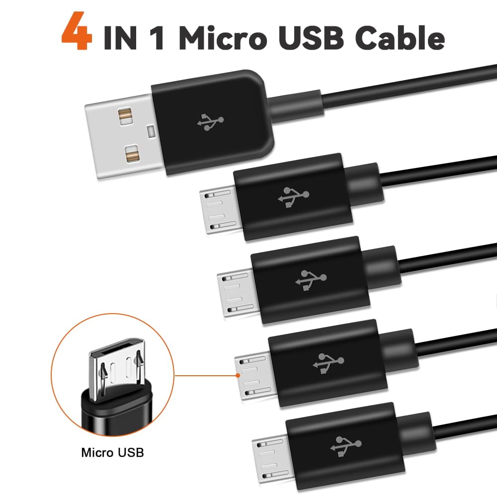 FUN-Micro USB Splitter Cable, 4-in-1 Multi Micro USB Cable Charging ...