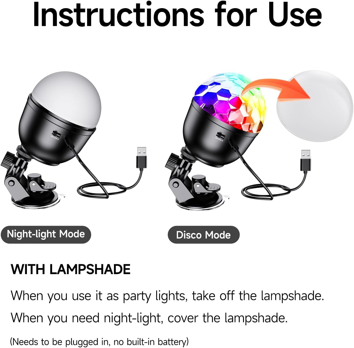 FUN-Mini Disco Ball with RGB and White Light for Party and Home, Sound ...