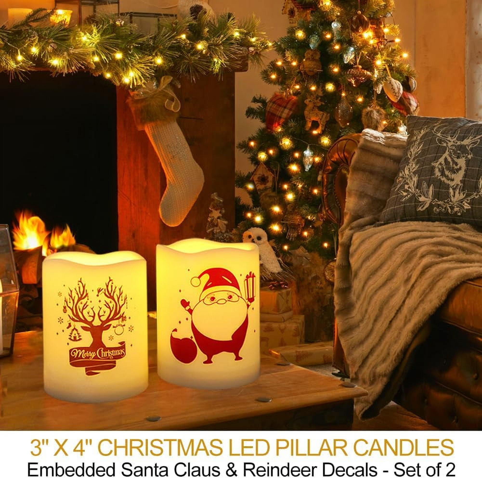 FUN-Set of 2 Wavy Edge Christmas 3x4 LED Pillar Candles Outdoor ...